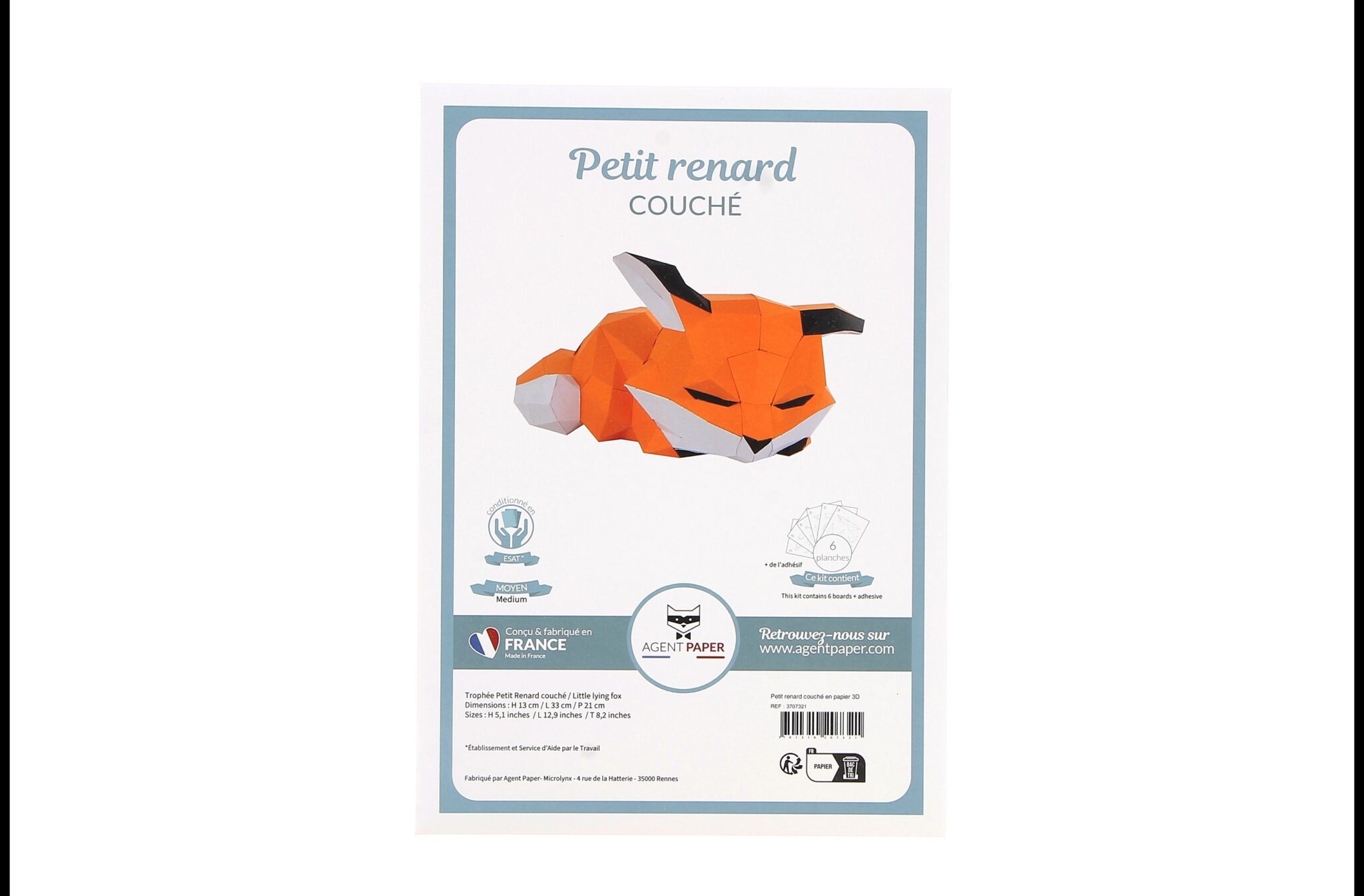 Petit renard couché en papier 3D - AgentPaper